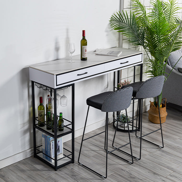 Rectangle Glam Cocktail Bar Table Double Pedestal Hall/Pub Table with ...