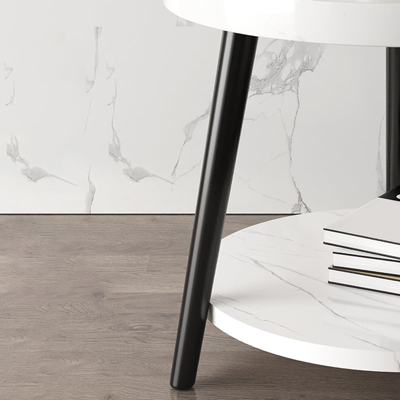 Modern Round Bed Nightstand Imitation Wood Open Storage 20 Inch H Night ...